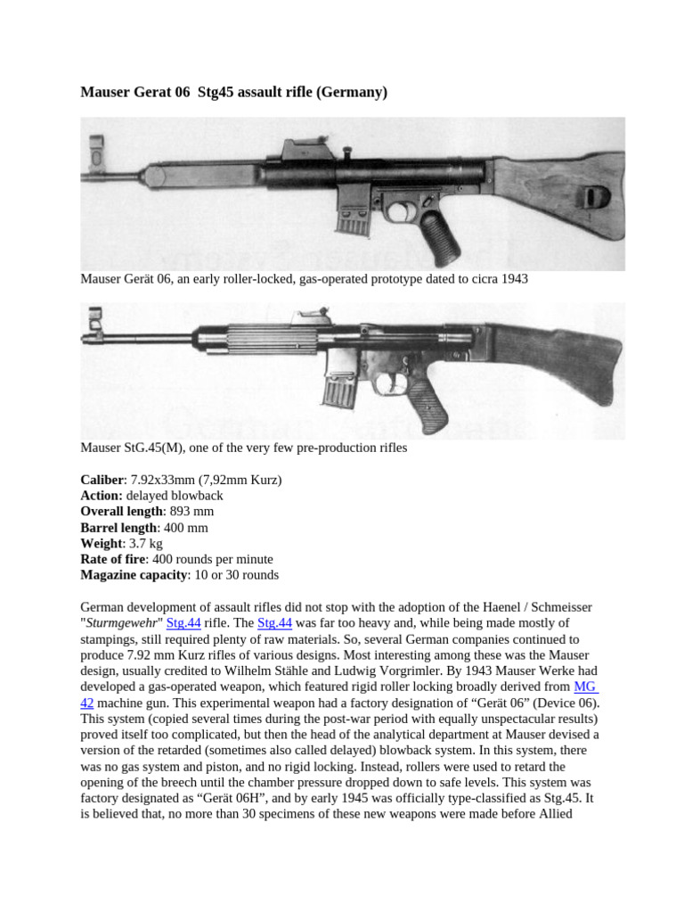 Mauser Gerät 06 and Stg.45 Overview | PDF | Firearm Components | Ammunition