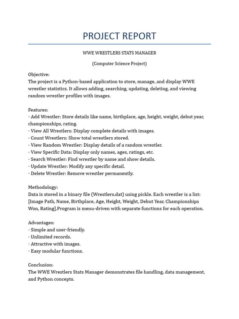 WWE Wrestlers Stats Manager | PDF