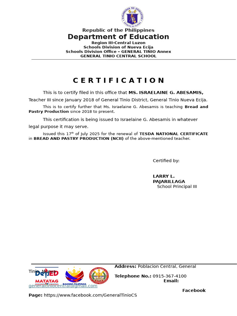 Tesda Cert | PDF