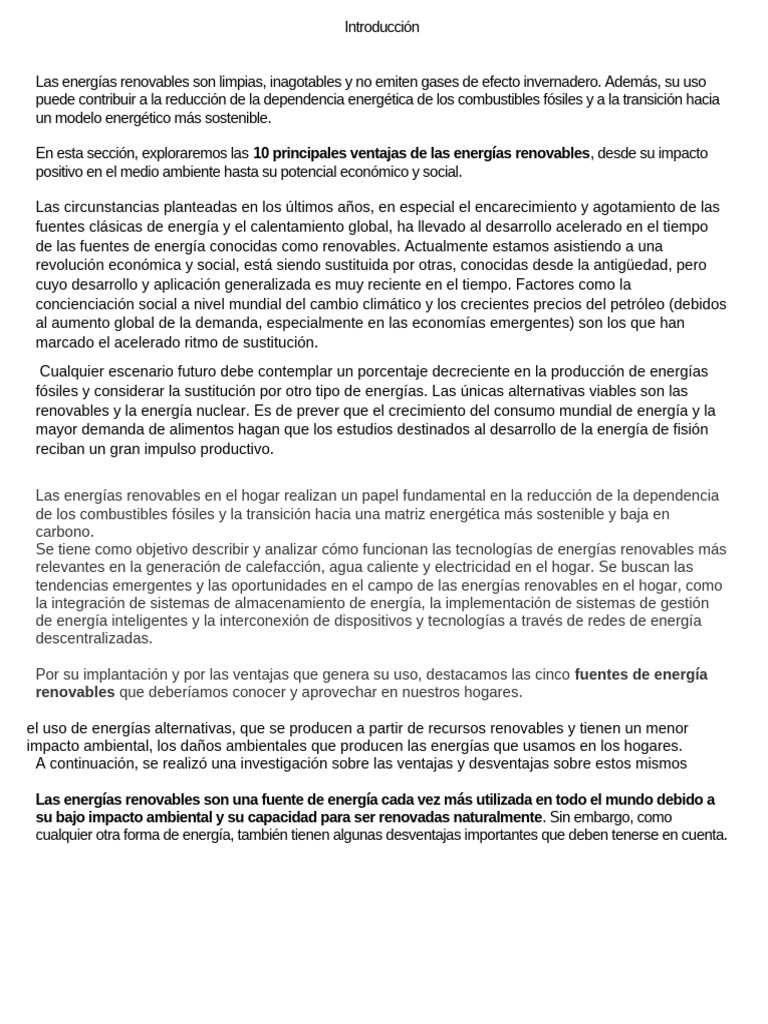 Ventajas y desventajas de energías renovables | PDF | Energía renovable ...