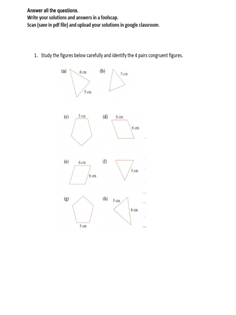 Congruence and Scale Problems Worksheet | PDF