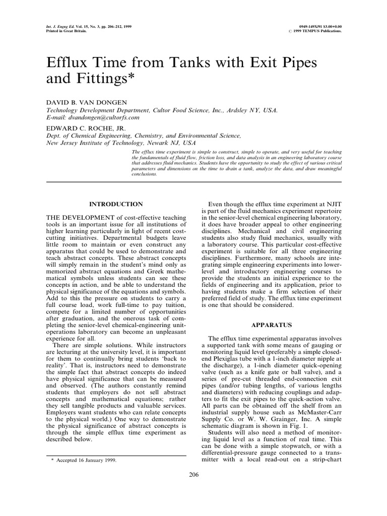 Efflux Time Experiment for Fluid Mechanics | PDF | Pipe (Fluid ...