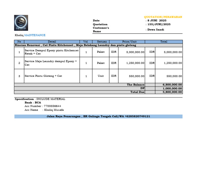 Renovation Quotation for Kitchen & Laundry | PDF