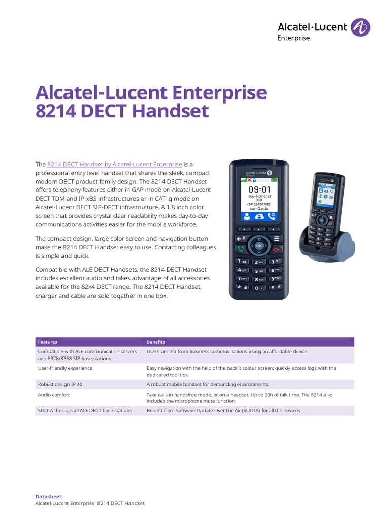 8214 Dect Handset Datasheet en | PDF | Telecommunications | Information And Communications ...