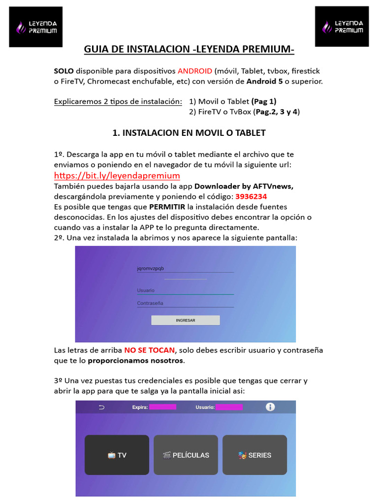 Tutorial Instalacion Leyenda Premium | PDF | Aplicación movil | Software de la aplicacion