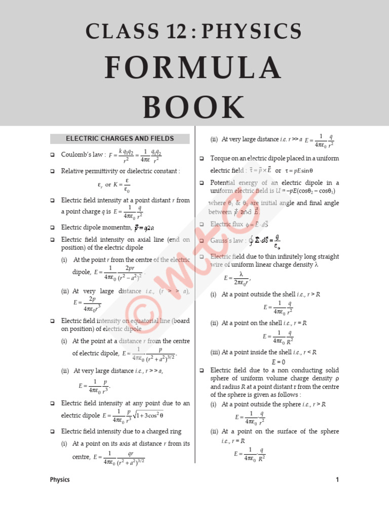 Formula Sheet | PDF | Diffraction | Inductance