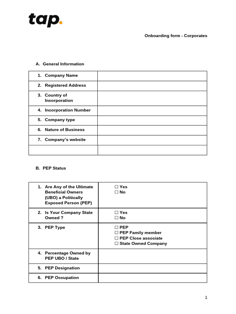 Corporate Onboarding Form Template | PDF | Identity Document | Private Law
