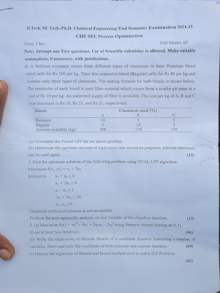 Process Optimization End Sem QP | PDF | Mathematical Optimization ...