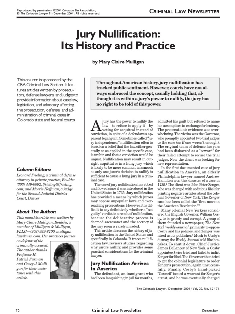 Jury Nullification Explored | PDF | Jury Instructions | Nullification ...