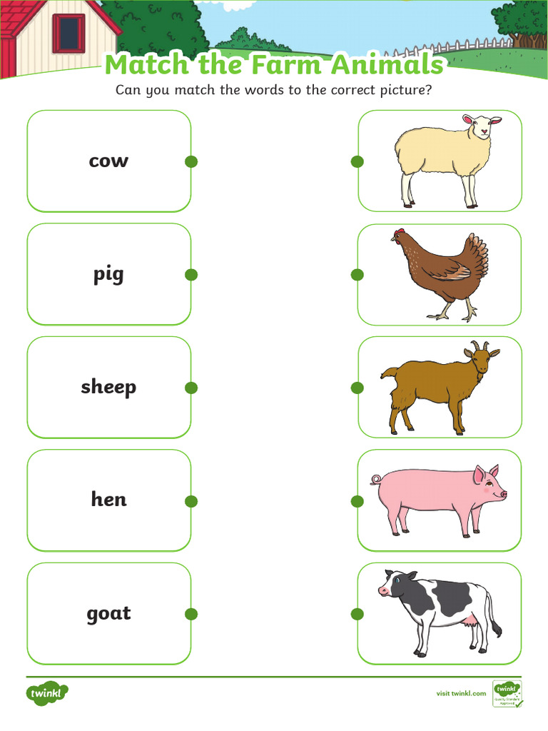 Match The Farm Animals | PDF