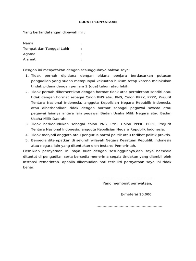 Contoh Format Surat Pernyataan 5 Poin | PDF