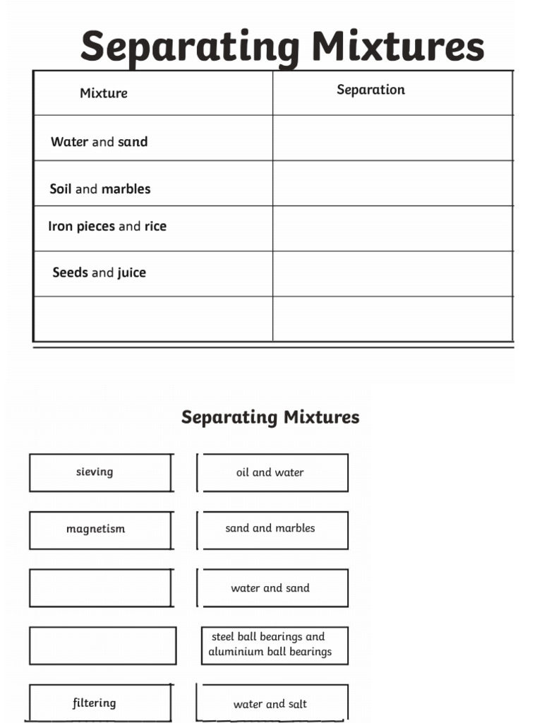 Separating Mixtures Matching Worksheet Ver 2 | PDF