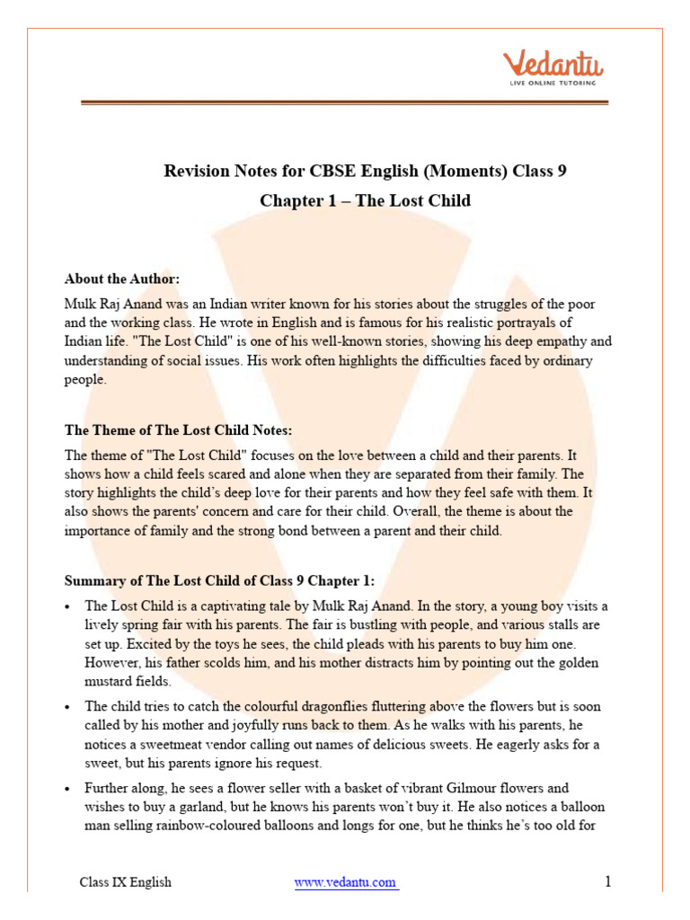 Cbse Class 9 English Moments Notes Chapter 1 | PDF