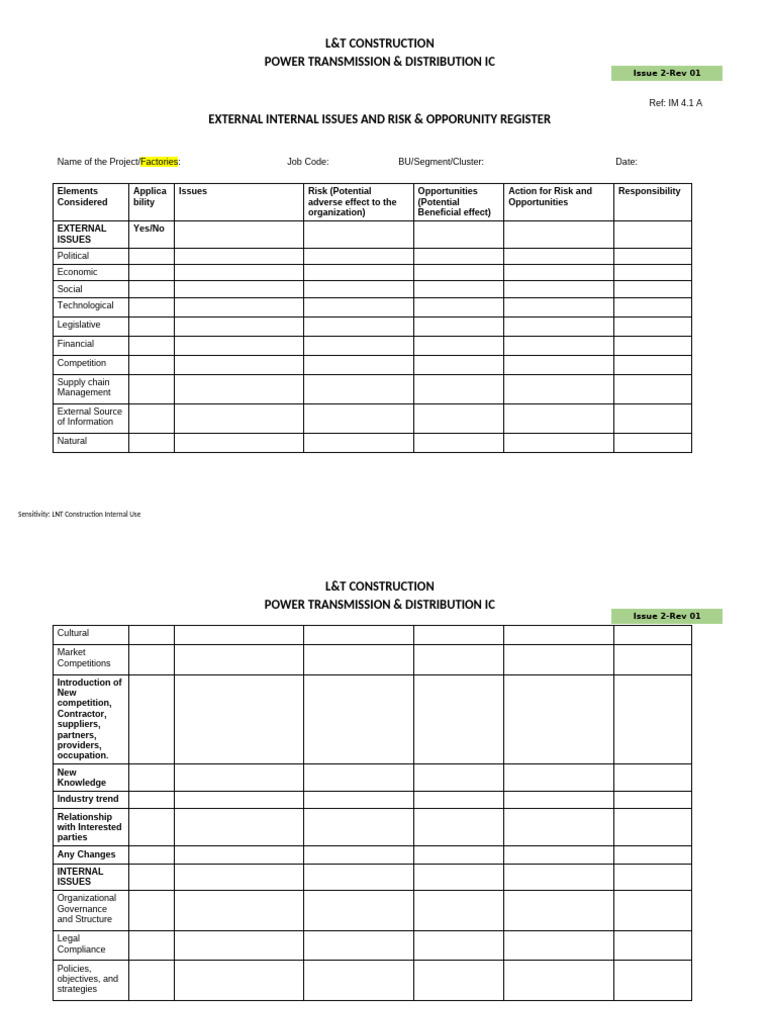 Risk and Opportunity Register for L&T Construction | PDF | Supply Chain ...