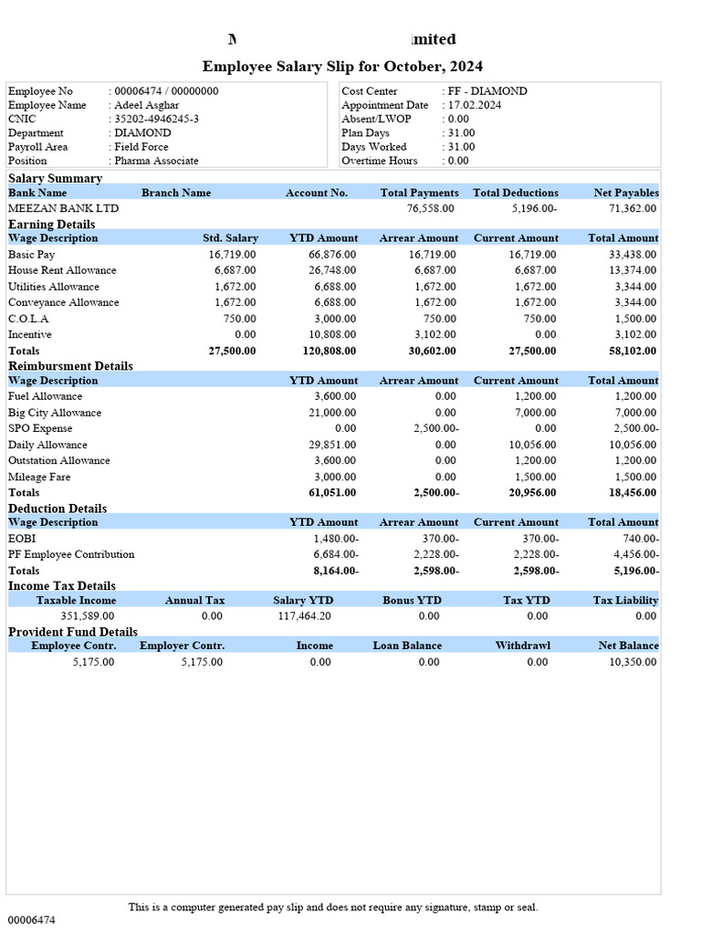 Edited Salary Slip Clean | PDF | Salary | Payroll