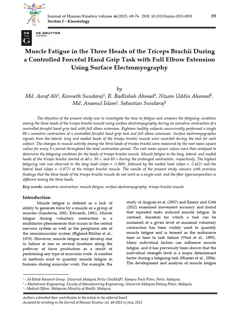 2015, Muscle Fatigue in The Three Heads of The Triceps Brachii During A ...