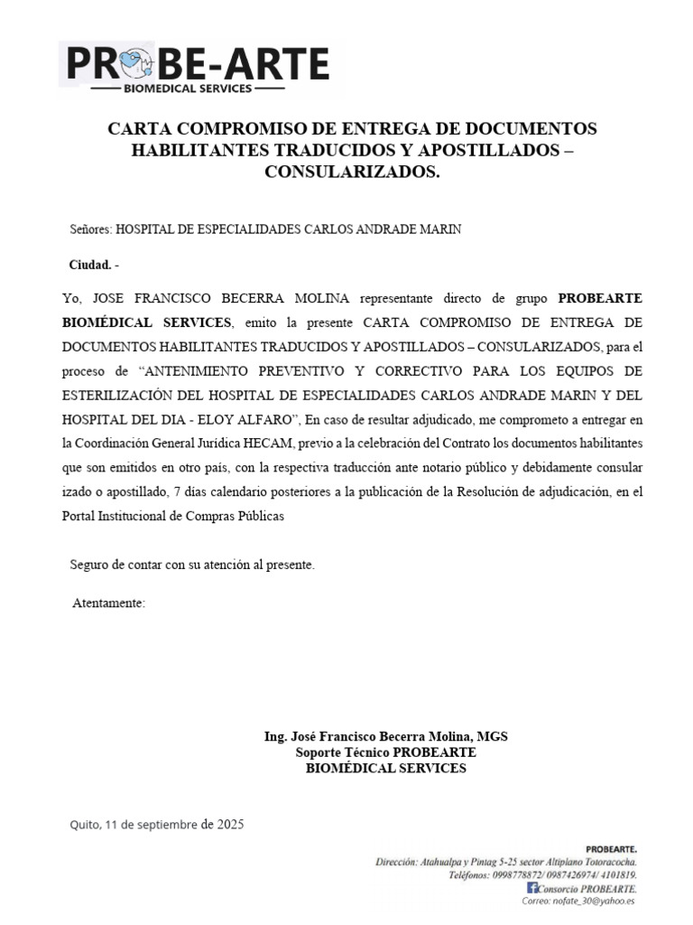 Carta Compromiso de Entrega de Documentos | PDF