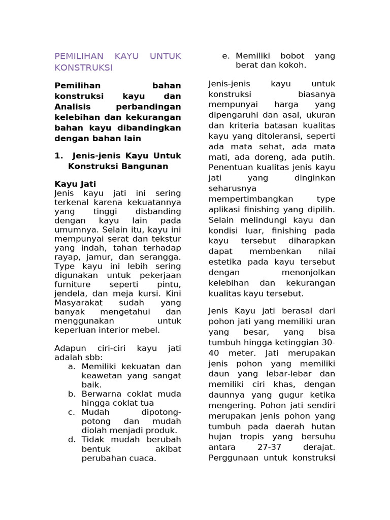 Pemilihan Kayu untuk Konstruksi Bangunan | PDF
