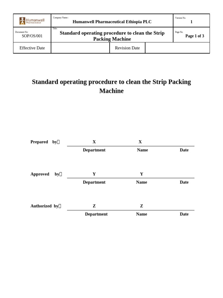 SOP for Cleaning Strip Packing Machine | PDF