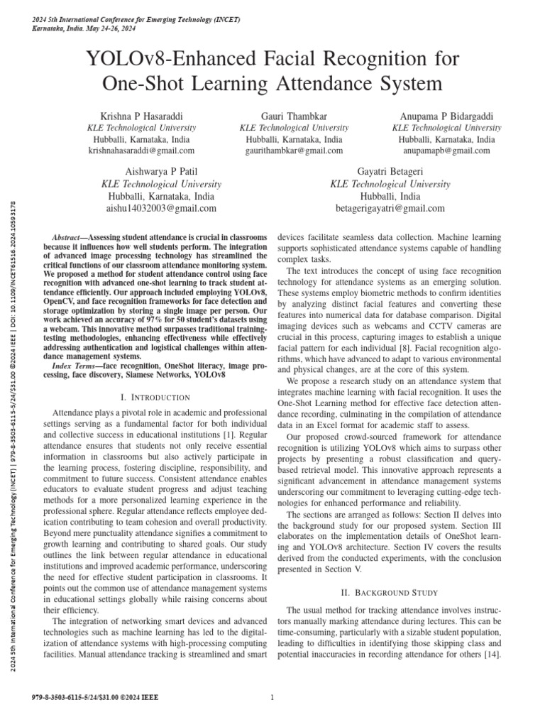 YOLOv8 - Enhanced Facial Recognition For One-Shot Learning Attendance ...