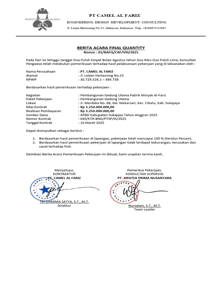Berita Acara Final Quantity | PDF