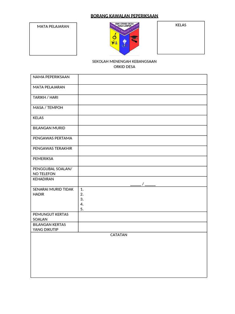 Borang Data Peperiksaan Kosong | PDF