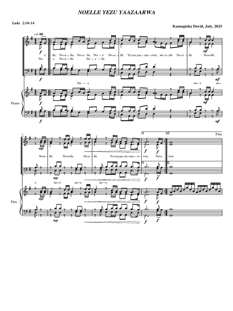 Piano Sheet Music for Luke 2:10-14 | PDF