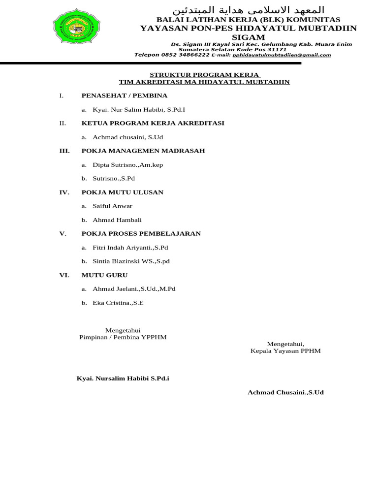 Struktur Program Kerja Yayasan PPHM | PDF