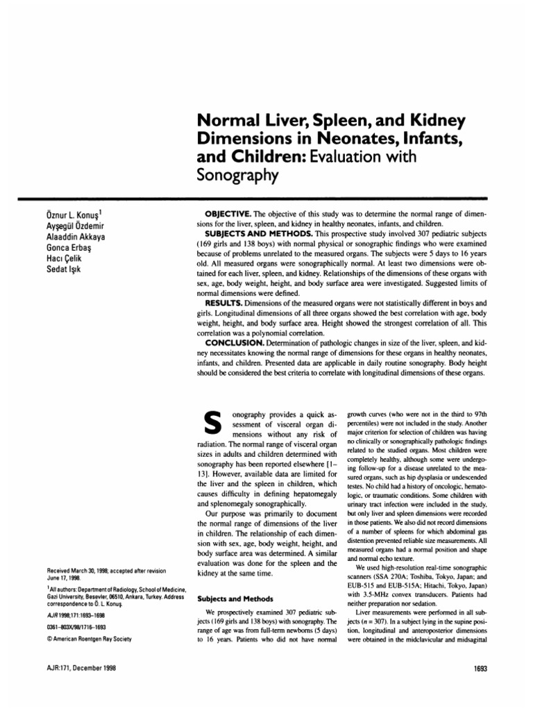 Normal Liver Spleen and Kidney Dimensions in Neonates Infants and ...