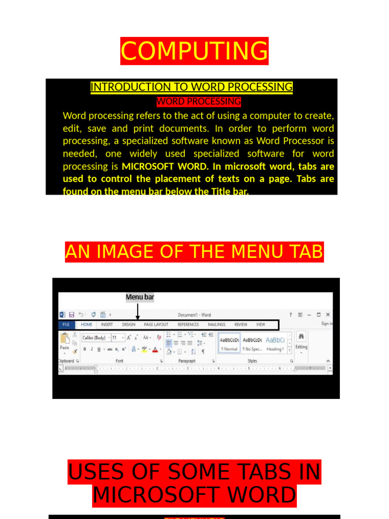 Microsoft Word Basics: Menu Tabs Guide | PDF