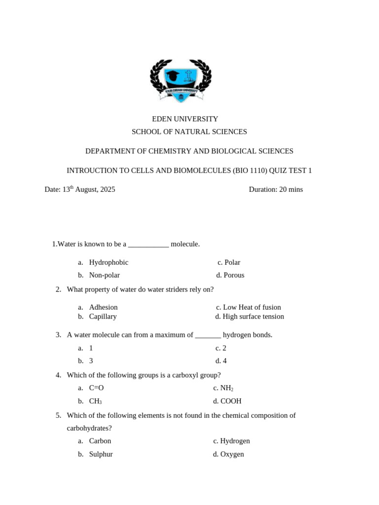 Bio 1110 Quiz: Cells and Biomolecules | PDF | Carbohydrates | Glucose