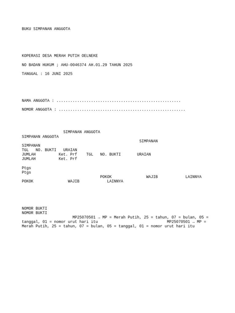Buku Simpanan Anggota Koperasi | PDF