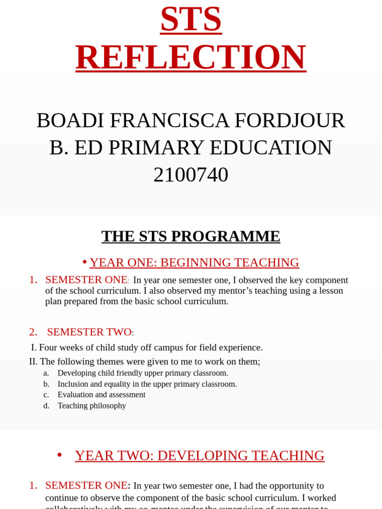 Miss Franca Sts Reflection | PDF | Learning | Curriculum