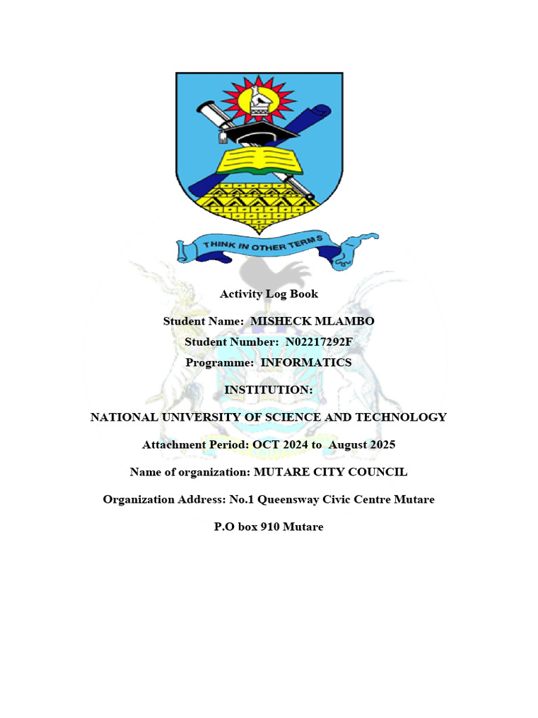 Mlambo Misheck Log Book | PDF | Computer Network | Cloud Computing