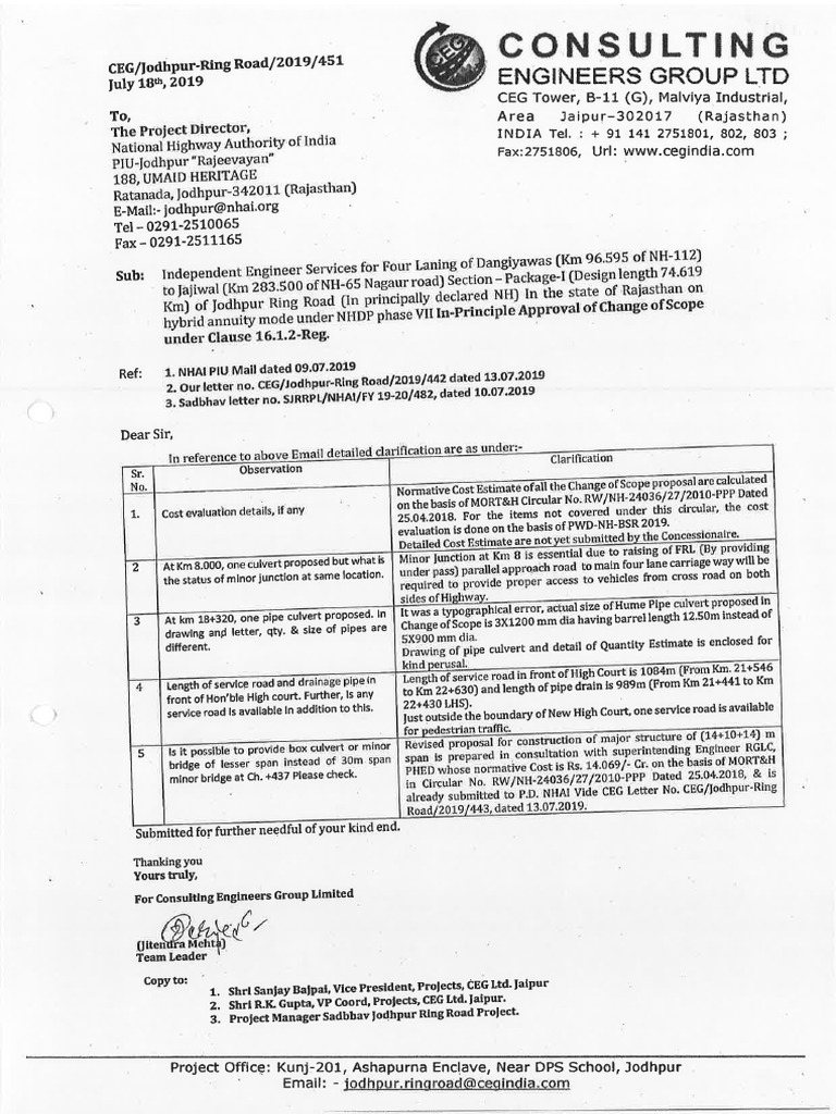 451 - 18.07.2019 - CEG - JRR - Principal Approval of Change of Scope ...