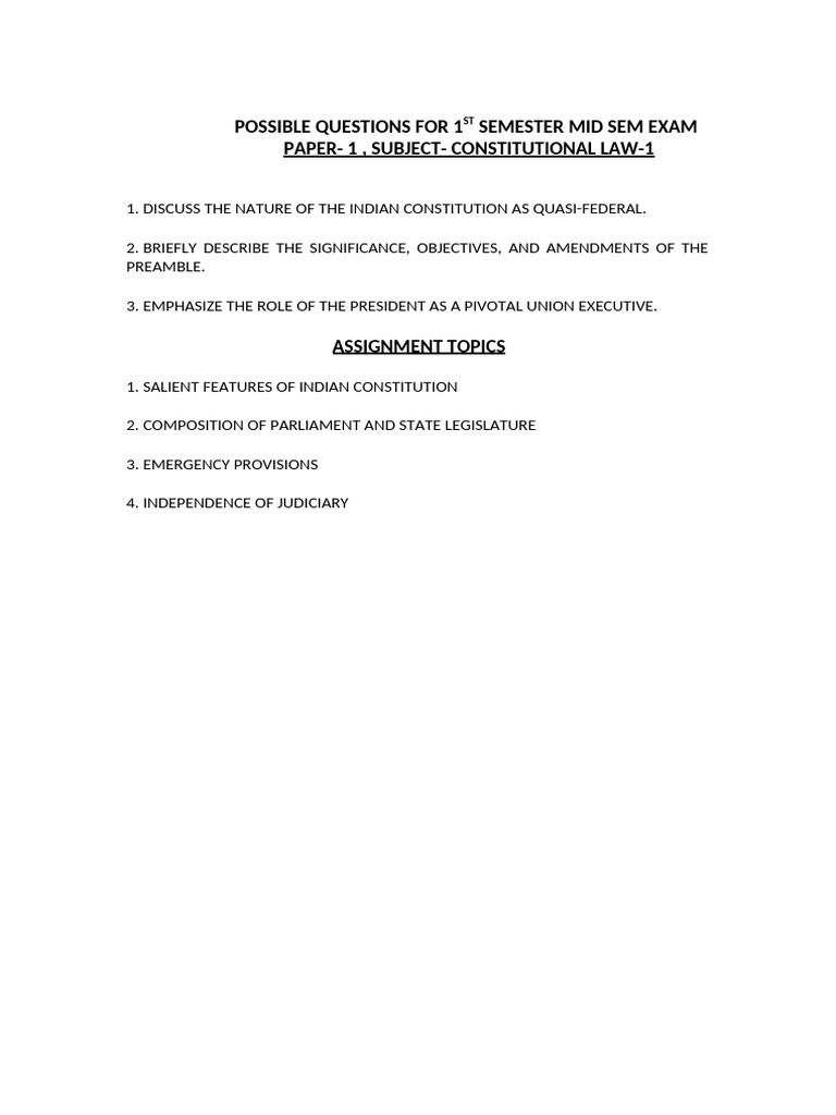 Possible Questions For 1st Semester Mid Sem Exam | PDF