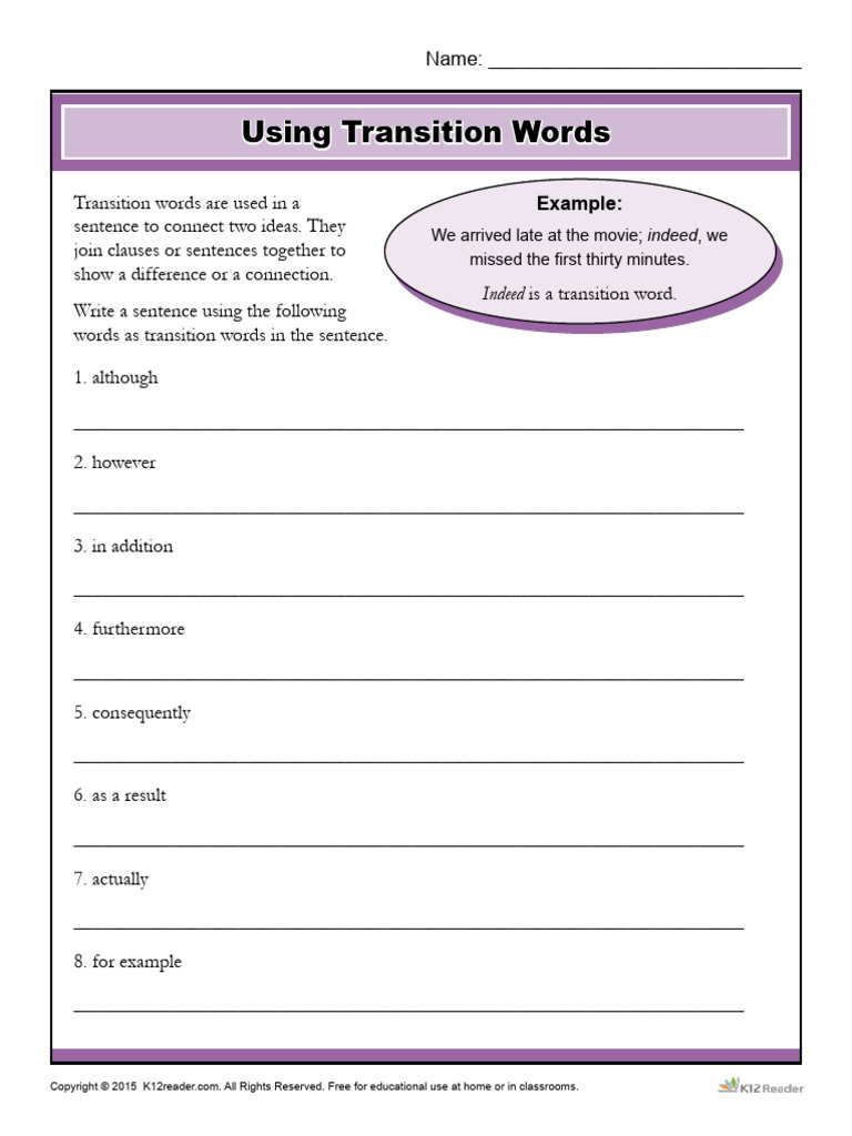 4th Grade Transition Words Guide | PDF