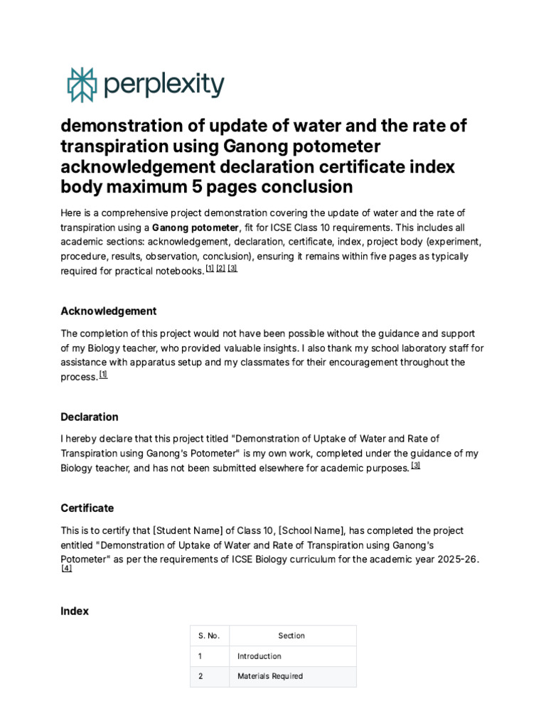 Ganong Potometer: Water Uptake & Transpiration | PDF | Water