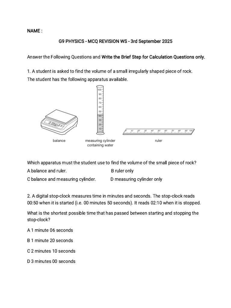 g9 Physics Ws - 3rd September 2025 | PDF