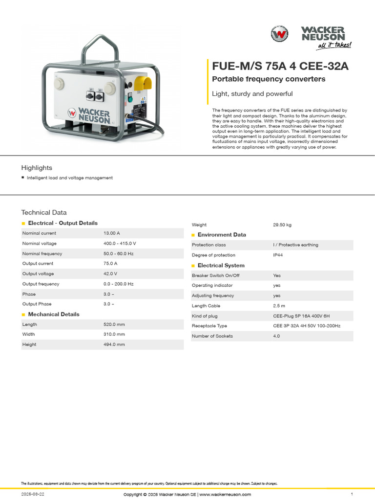 En Wacker Neuson PISheet Frequency Converter FUE M S 75A 4CEE-32A ...