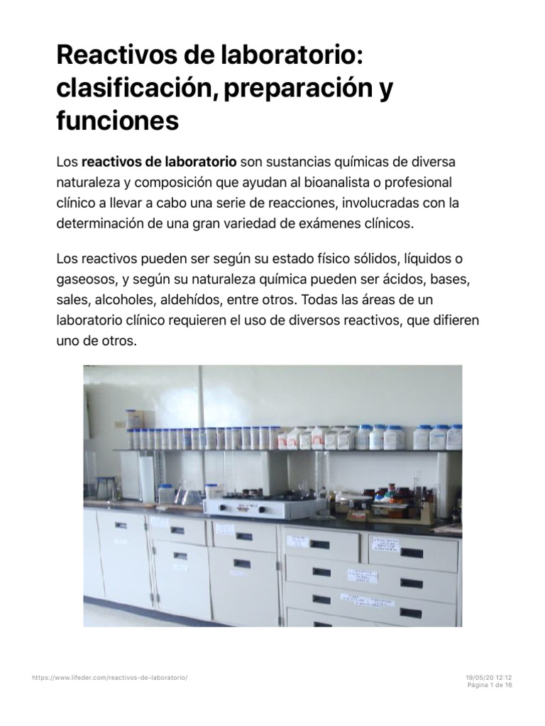 Reactivos de Laboratorio - Clasificación, Preparación y Funciones ...