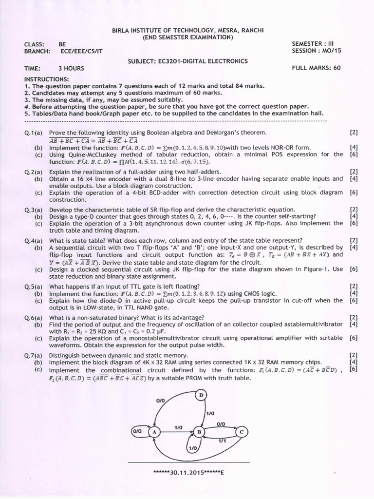 Ec203 DSD - End Sem QP | PDF