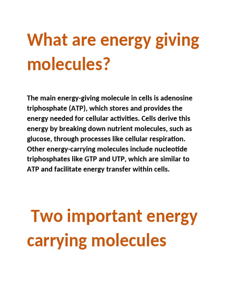 Understanding Energy-Giving Molecules | PDF | Adenosine Diphosphate ...