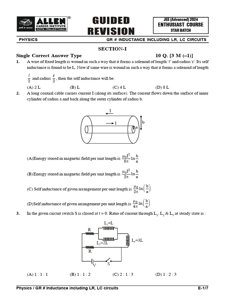 Inductance in LR and LC Circuits for JEE | PDF | Inductance ...