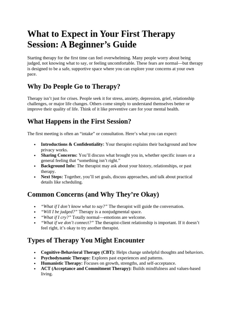 What To Expect in Your First Therapy Session - Short Blog | PDF ...