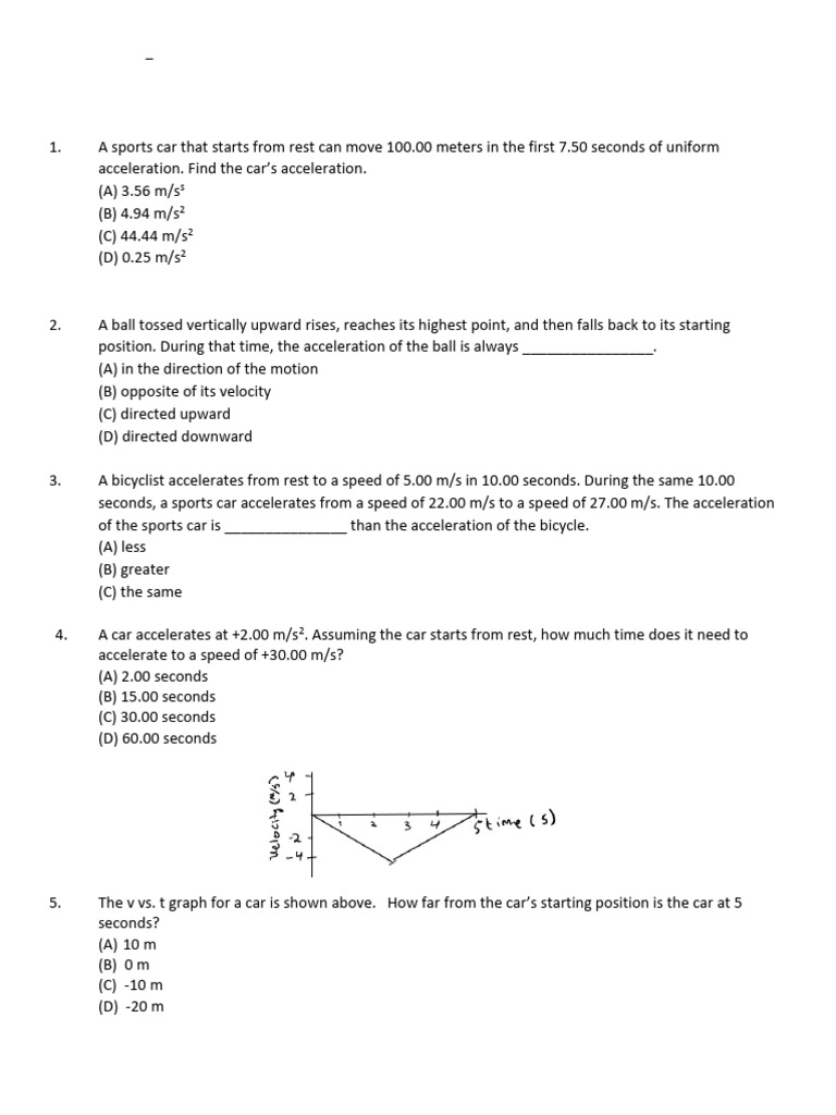 Review - 1d Kinematics MC FRQ New in 2024 | PDF | Acceleration | Velocity