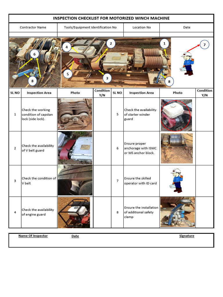 Motorized Winch Machine Checklist | PDF