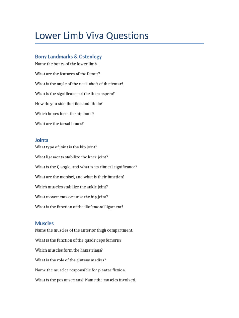 Lower Limb Anatomy and Clinical Questions | PDF
