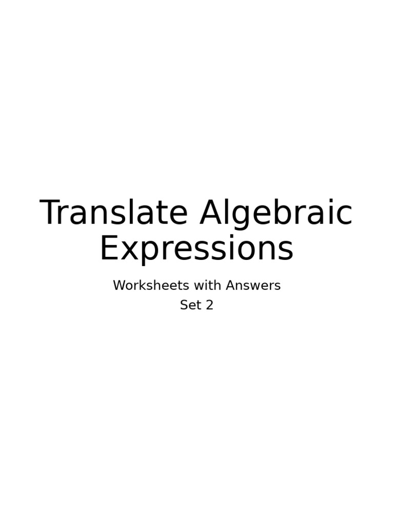 Translate Algebraic Expressions SET 2 | PDF