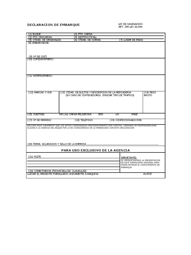 Declaracion de Embarque | PDF